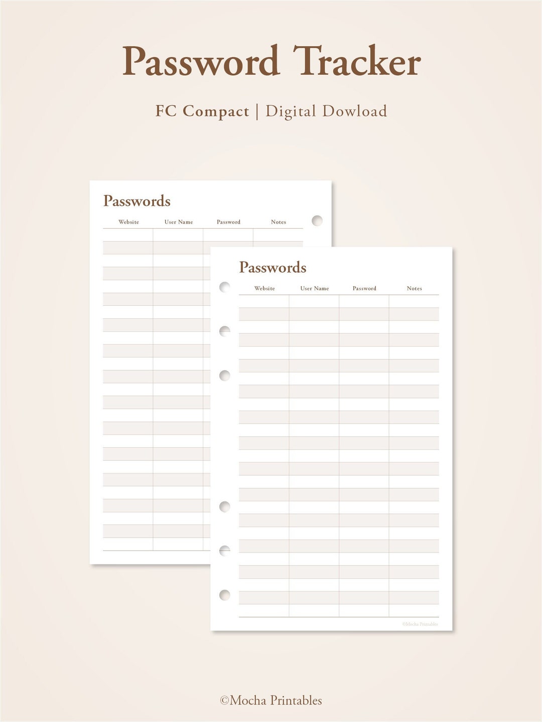 FC Compact, Password Tracker Printable Password Log Password Keeper - Etsy
