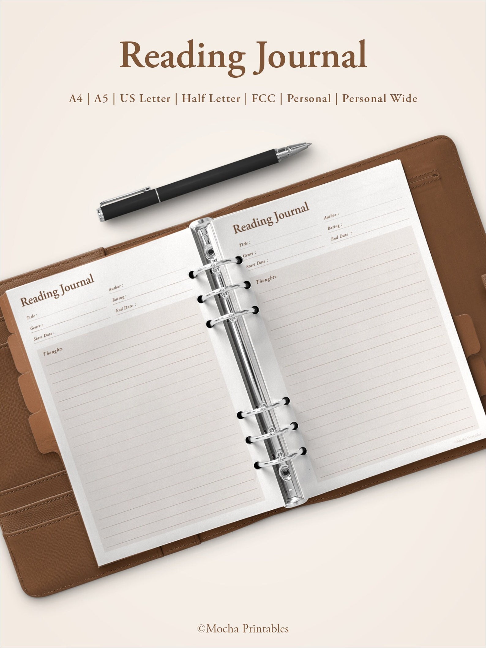 Reading Journal Printable | Book Review | A4, A5, US Letter, Half ...