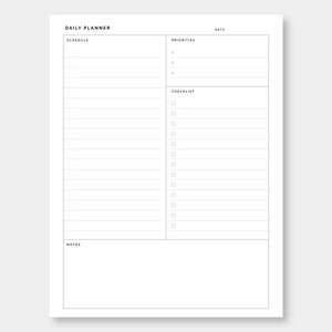 A4 | US Letter, Daily Planner Printable | Day on One Page | Undated ...