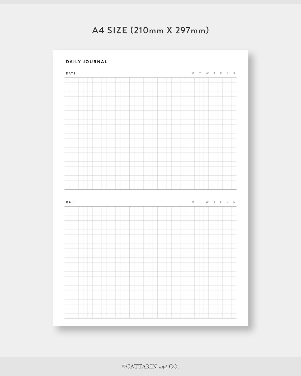 A4 US Letter, 2D1P Daily Journal Grid Daily Planner Printable Undated ...
