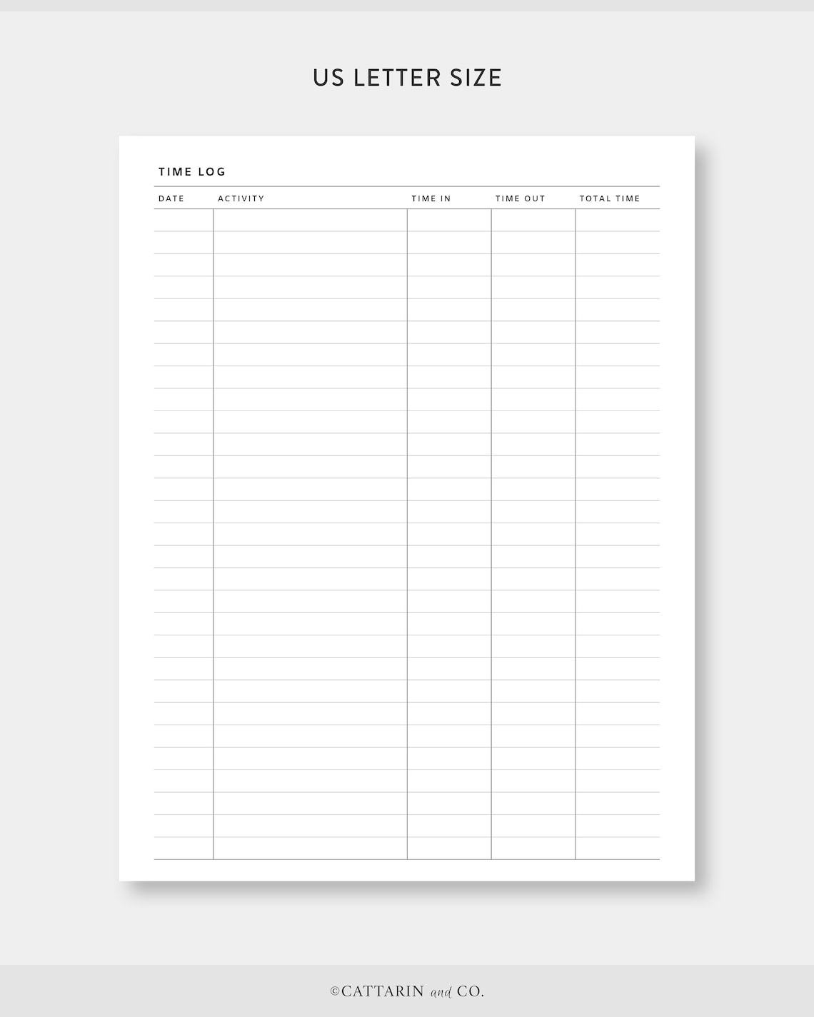 A4, US Letter, Work Time Log Printable | Simple Time Sheet Tracker ...