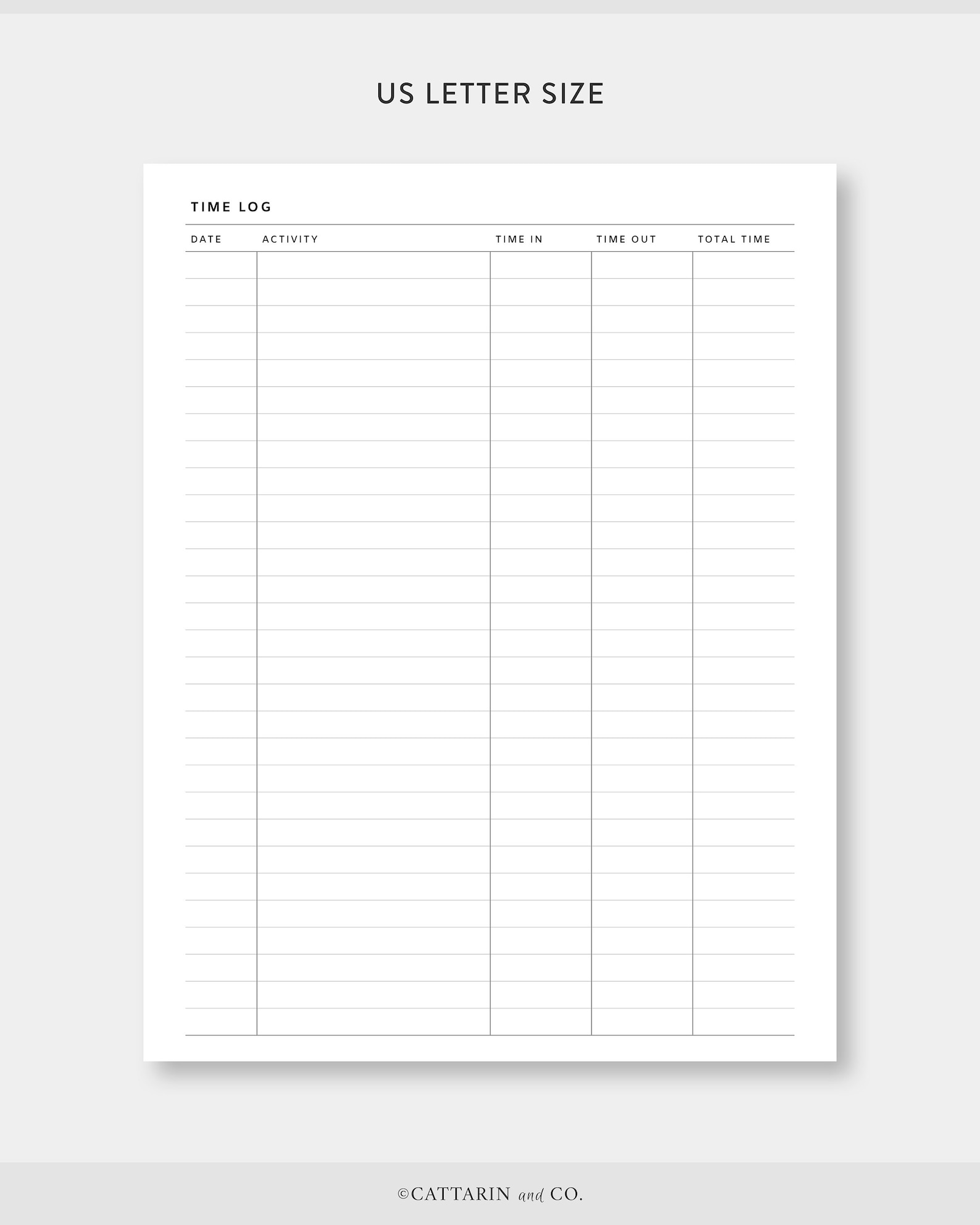 A4, US Letter, Work Time Log Printable | Simple Time Sheet Tracker ...