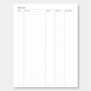 A4, US Letter, Work Time Log Printable | Simple Time Sheet Tracker ...