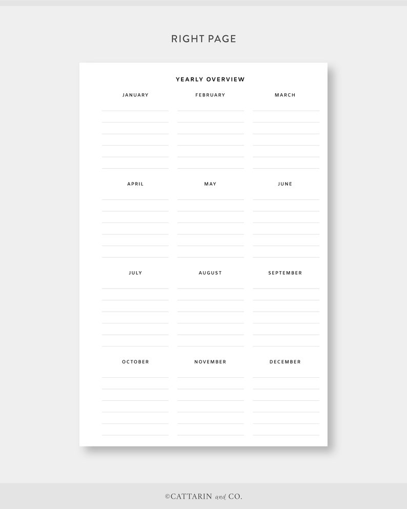 Half Letter, Yearly Overview Printable Year at a Glance Annual Planner ...