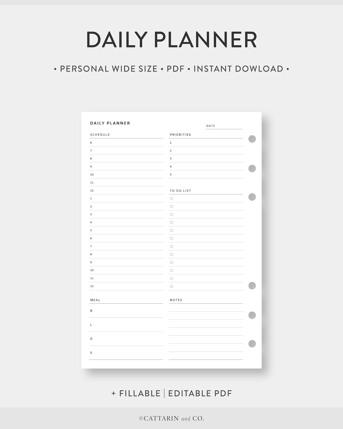 Personal Wide Daily Planner Printable Fillable Editable - Etsy