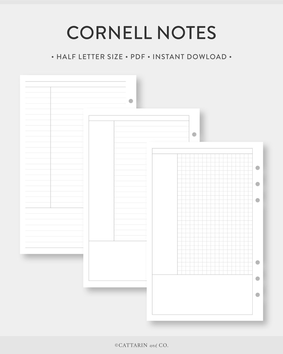 Half Letter, Cornell Notes Template | Grid, Lined Paper | College ...