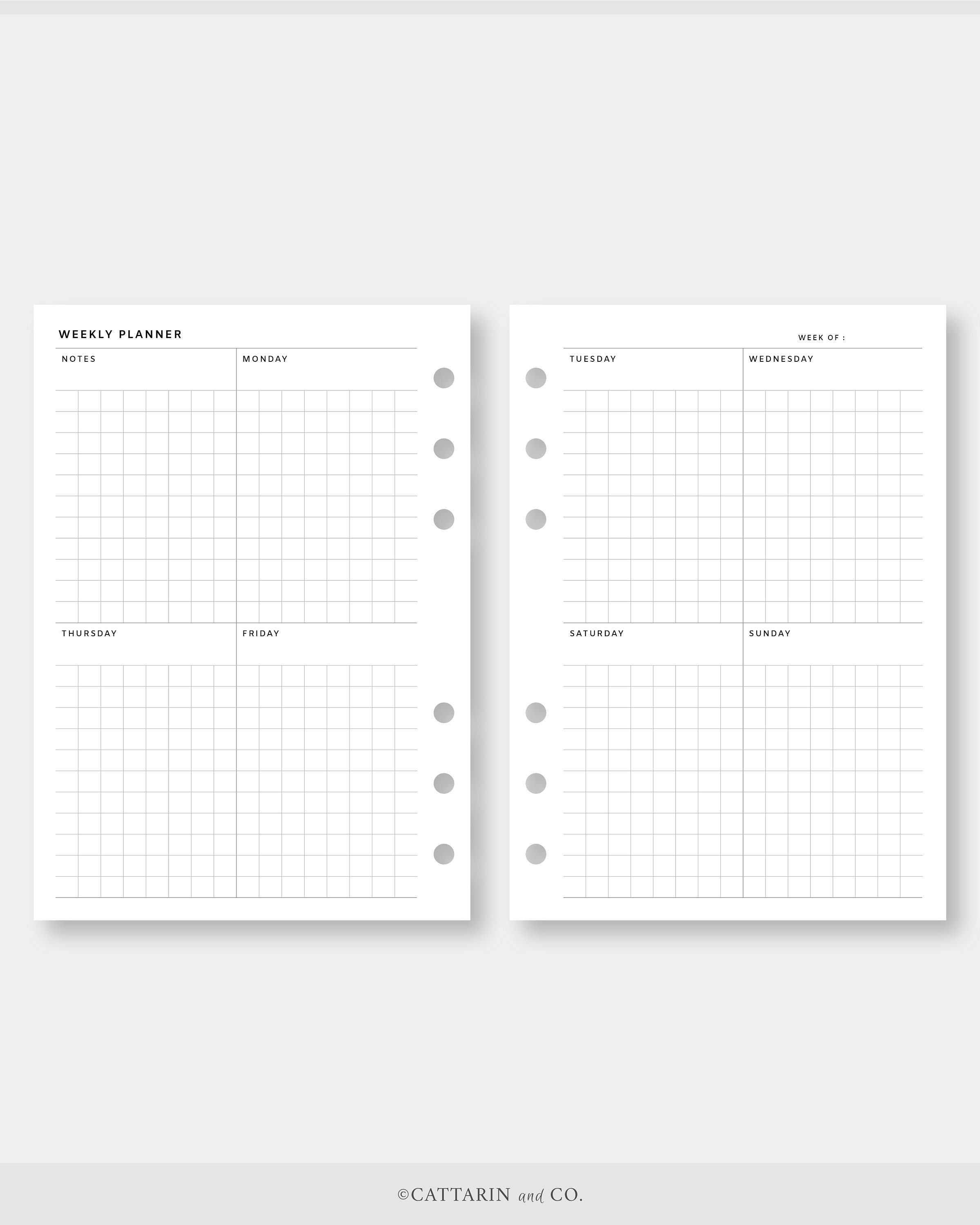 A6, Weekly Planner Printable | Vertical Grid | Week on Two Pages ...
