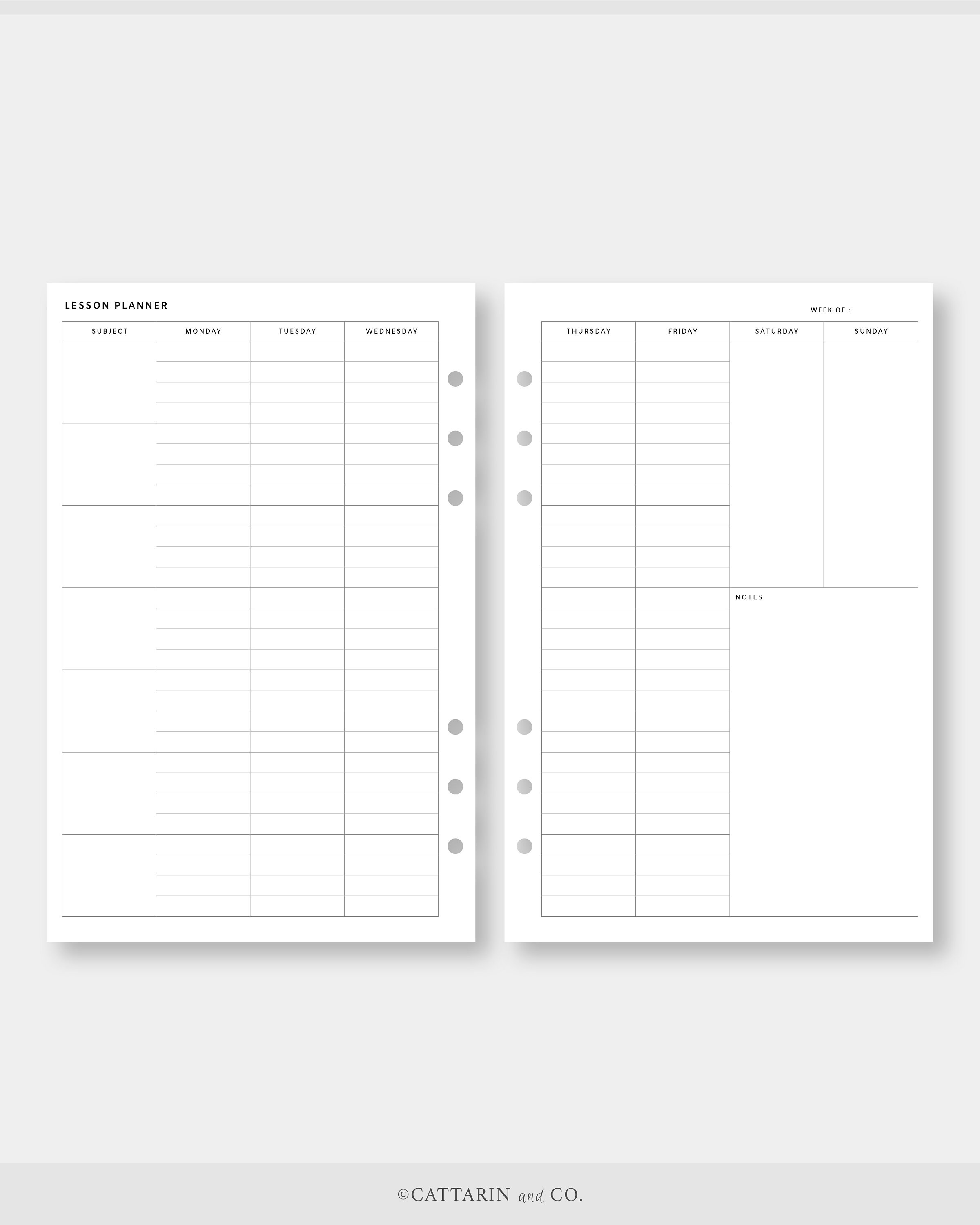 Half Letter, Weekly Teacher Lesson Planner Printable Undated Template ...