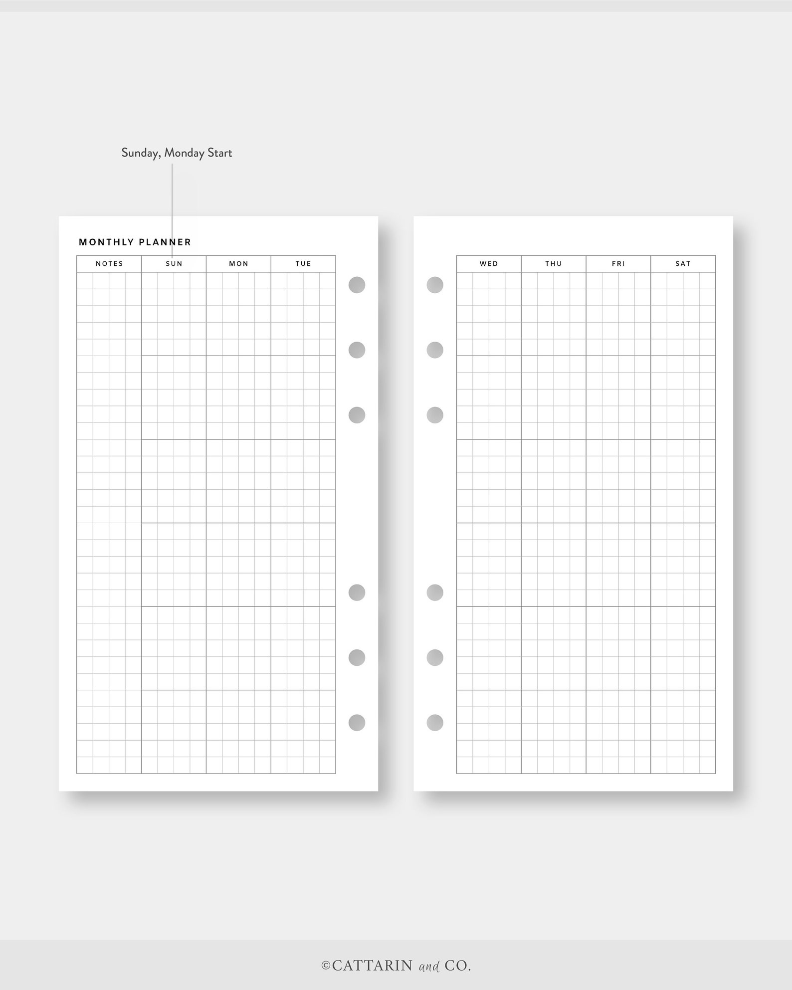 Personal, Grid Monthly Planner Printable Calendar | Month on Two Pages ...