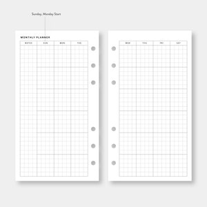 Personal, Grid Monthly Planner Printable Calendar | Month on Two Pages ...