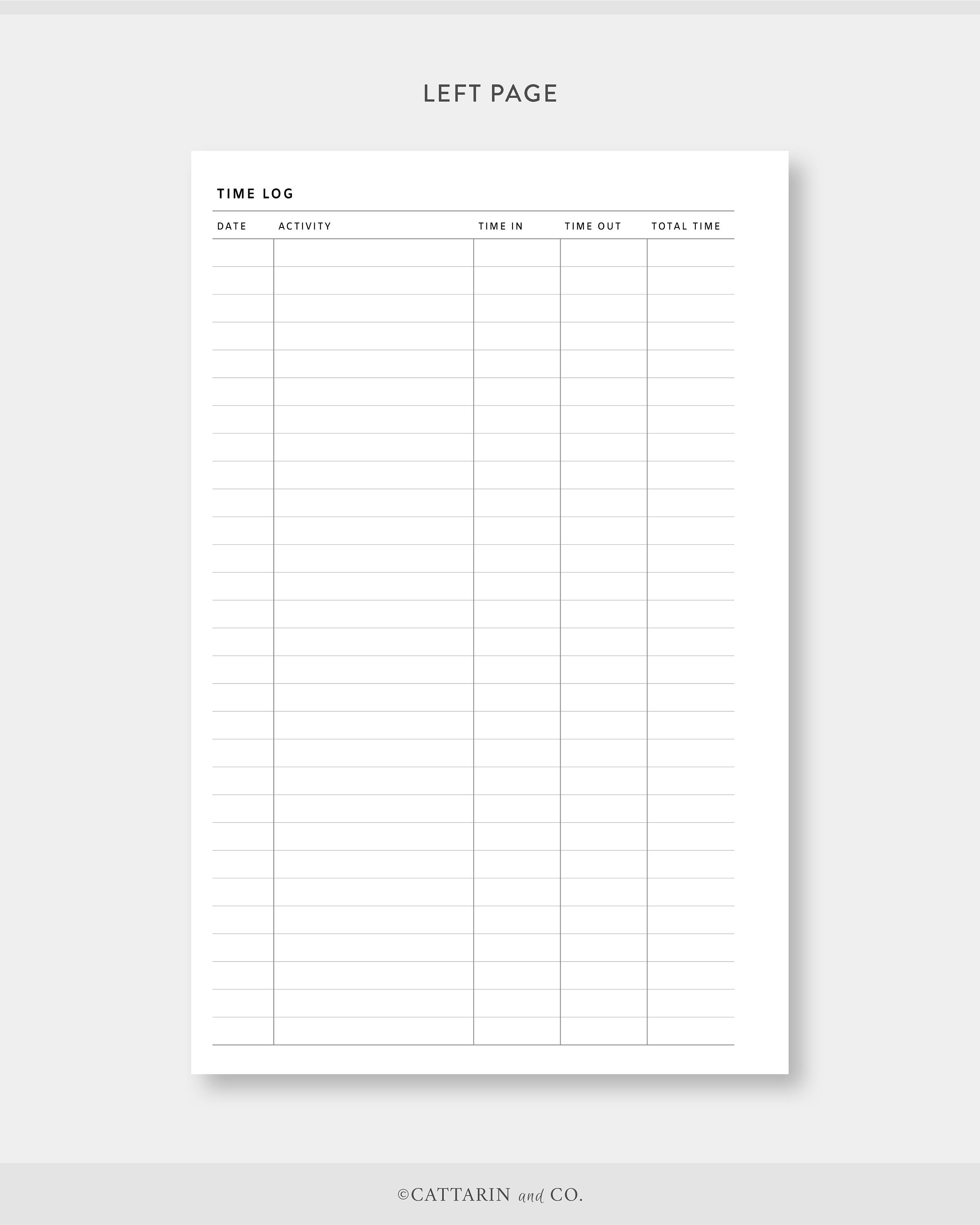 Half Letter, Work Time Log Printable | Simple Time Sheet Tracker ...