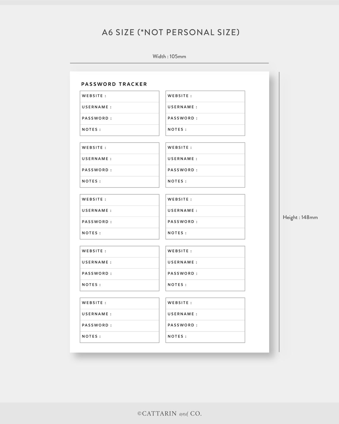 A6, Password Tracker Printable | Password Log Password Keeper | Simple ...