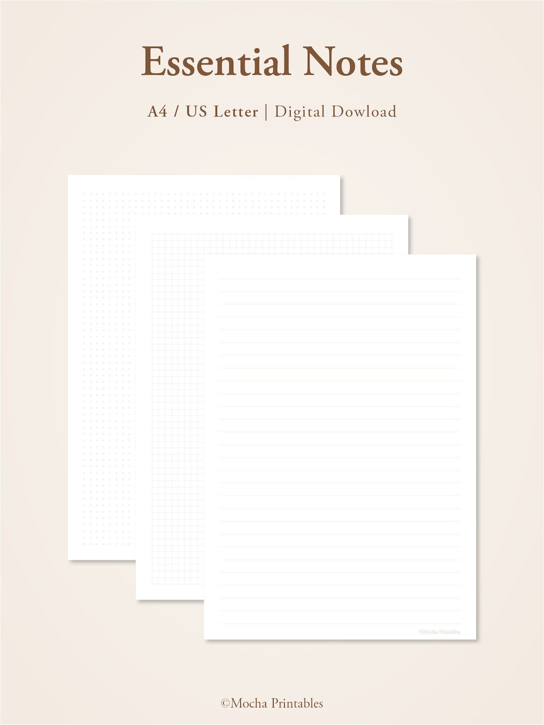 A4 US Letter, Lined Notes, Grid Paper, Dot Grid Set Essential Bundle ...