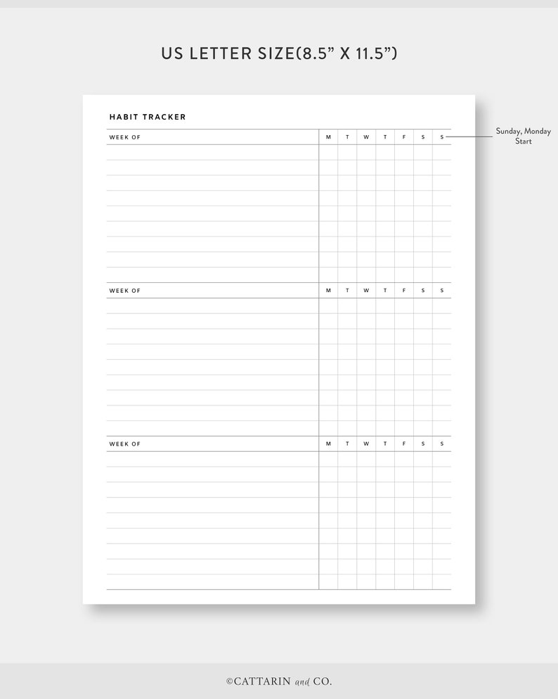 A4 US Letter, Weekly Habit Tracker Printable Routin Track Simple ...