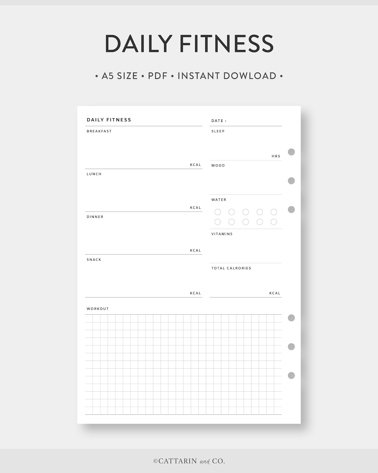 A5, Daily Fitness Planner Printable Wellness, Health Log Journal Day on ...