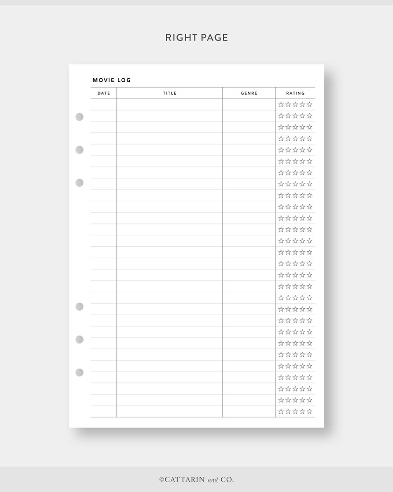 A5, Movie Log Printable | Movies to Watch | Movie Tracker, Cinema ...