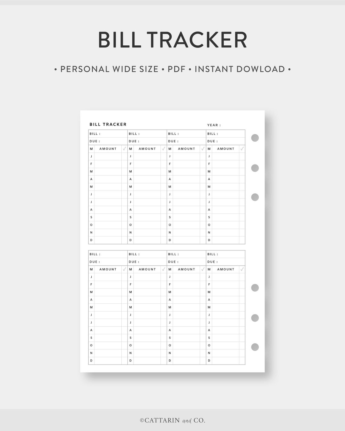 Personal Wide, Bill Tracker Printable Spending Log Bill Organizer Bill ...