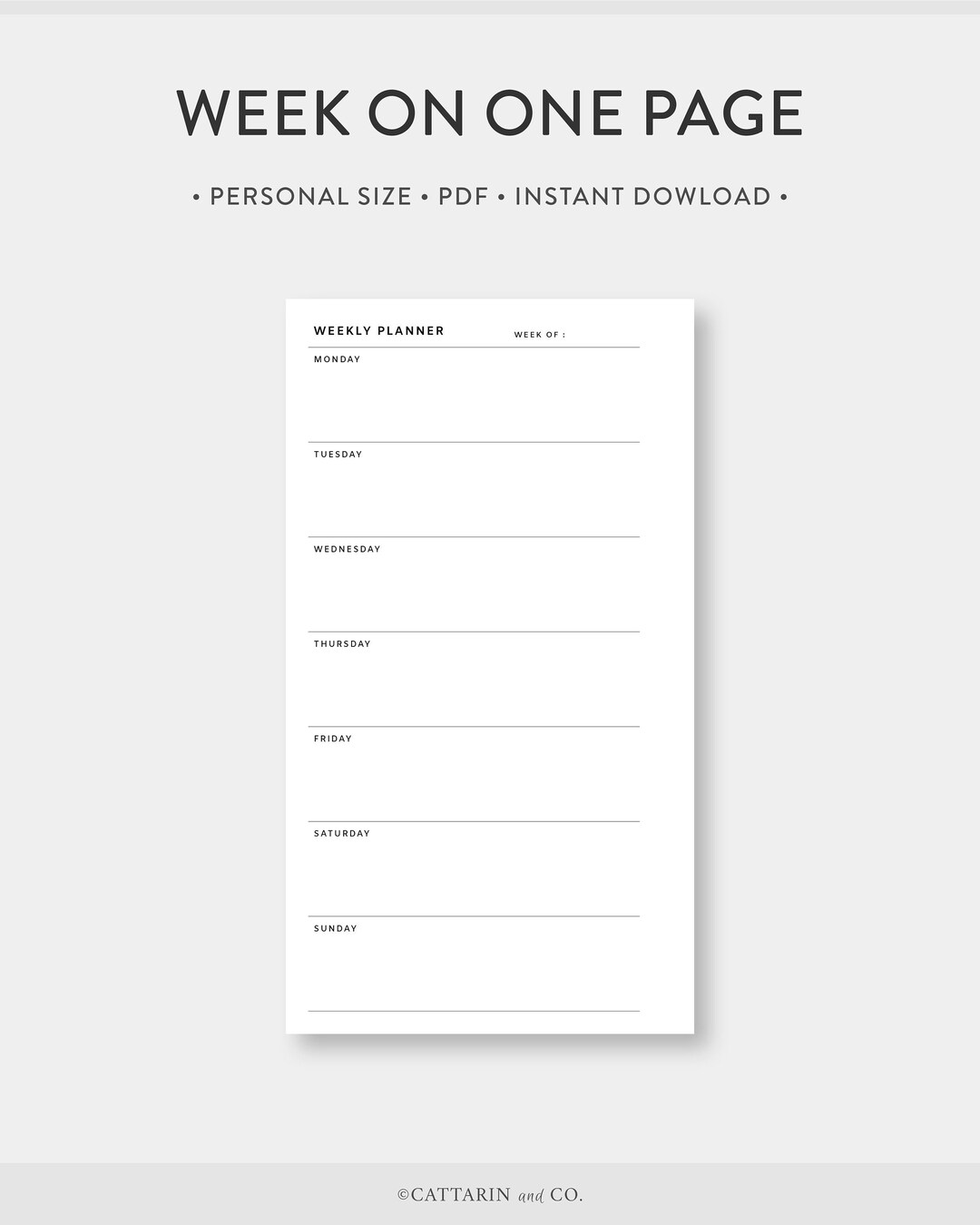 Personal, Weekly Planner Printable | Week on One Page | Undated ...