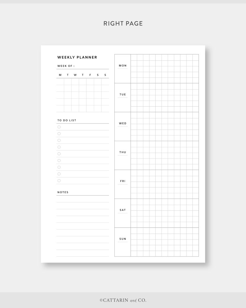 B6, Weekly Planner Printable Horizontal Grid Layout - Etsy