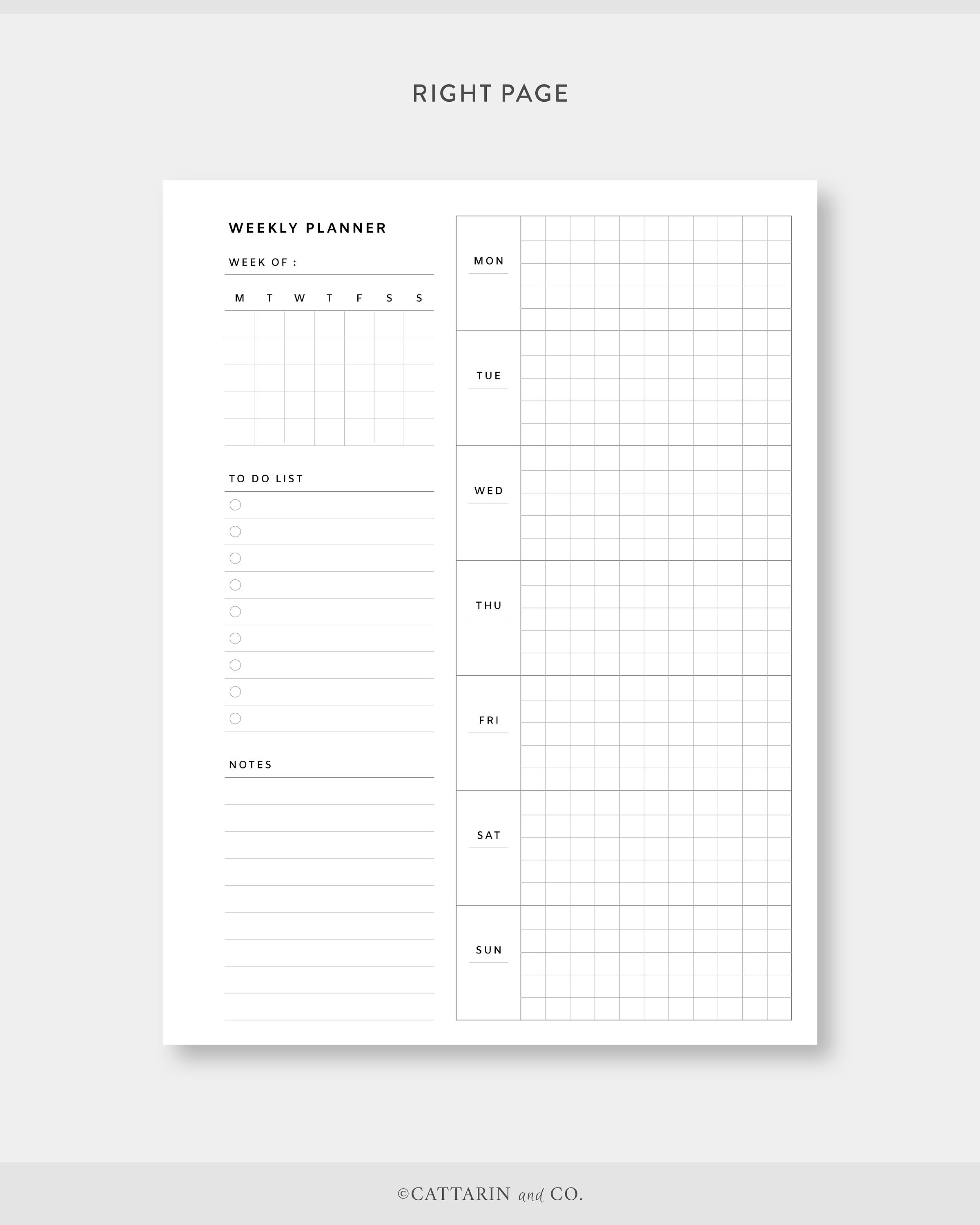 B6, Weekly Planner Printable Horizontal Grid Layout - Etsy