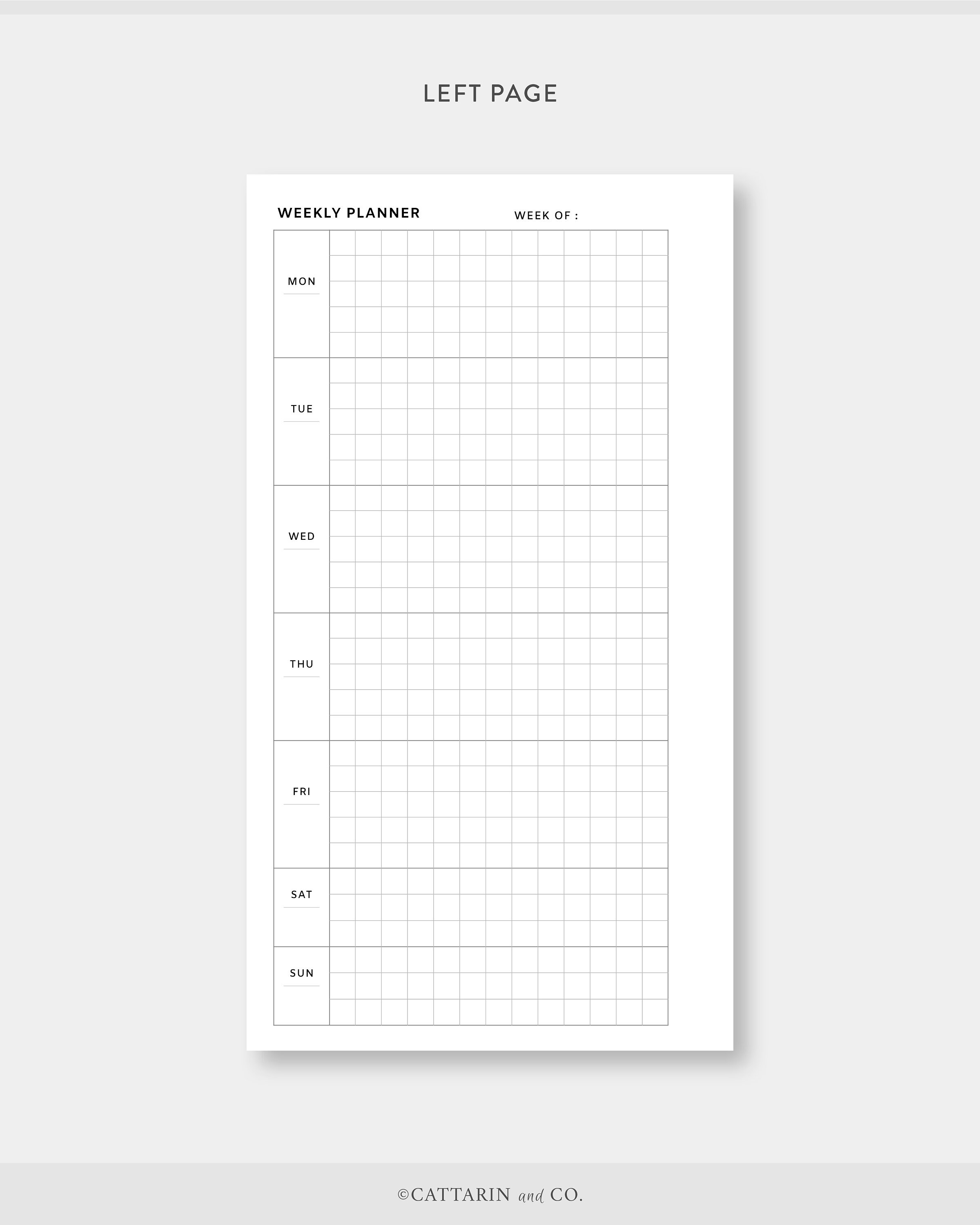 Personal, Undated Weekly Planner Grid Paper Week on Two Pages WO2P 5x5 ...