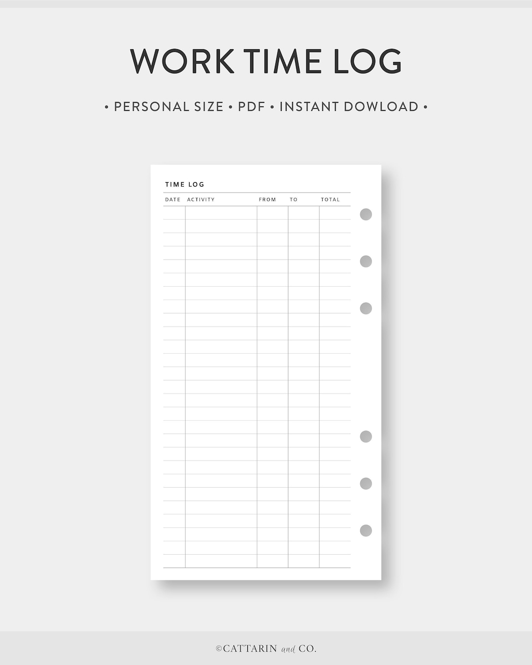 Personal, Work Time Log Printable | Simple Time Sheet Tracker Template ...