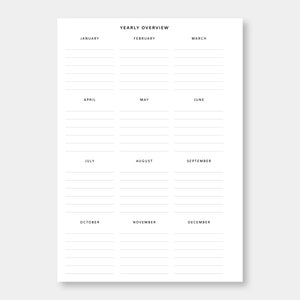 Personal Wide, Yearly Overview Printable | Year at a Glance | Annual ...