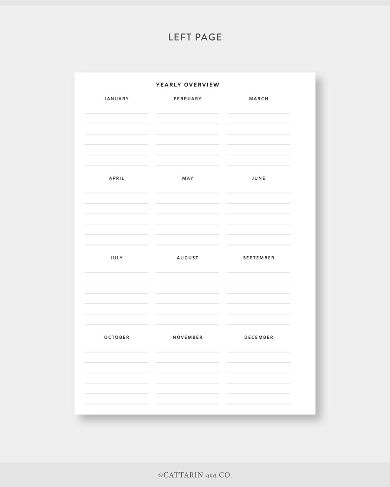 Personal Wide, Yearly Overview Printable Year at a Glance Annual ...