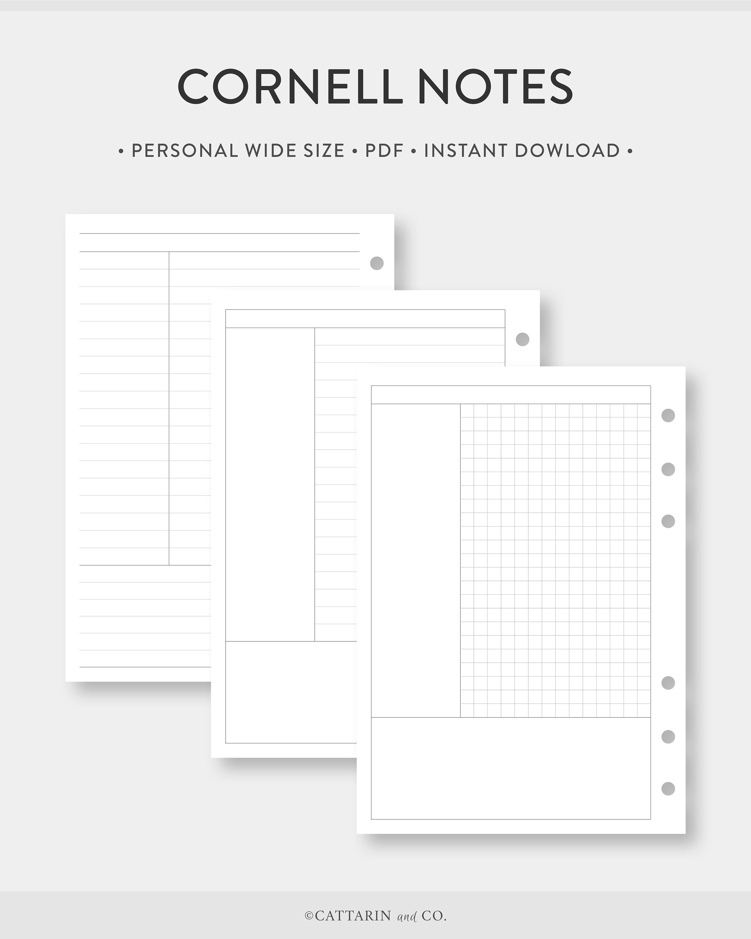Personal Wide, Cornell Notes Template | Grid, Lined Paper | College ...