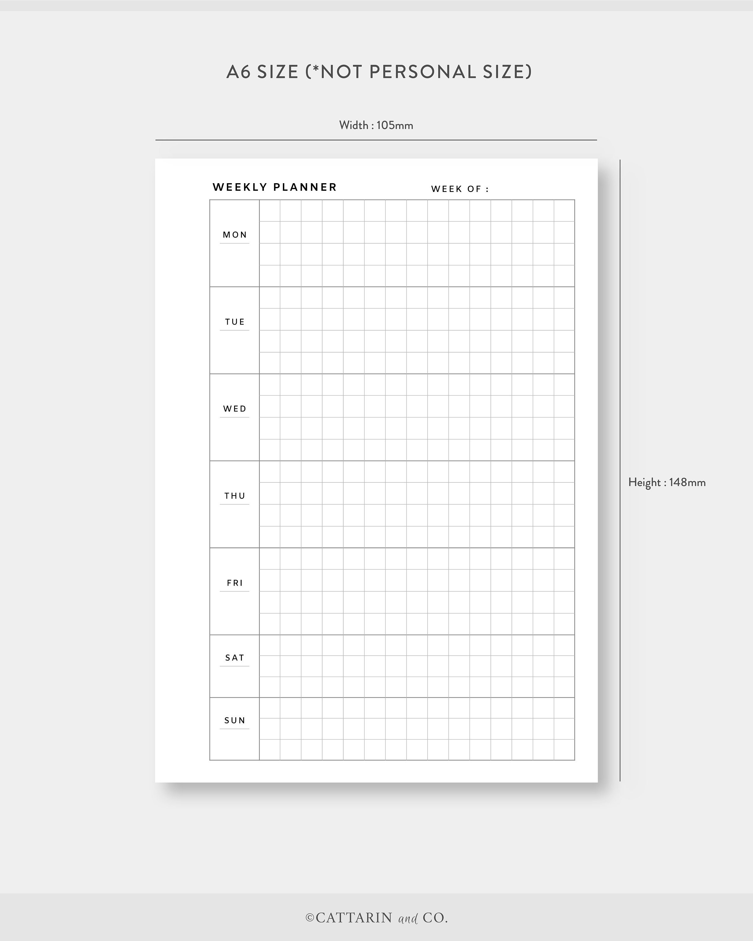 A6, Undated Weekly Planner Grid Paper | Week on Two Pages | WO2P 5x5 ...