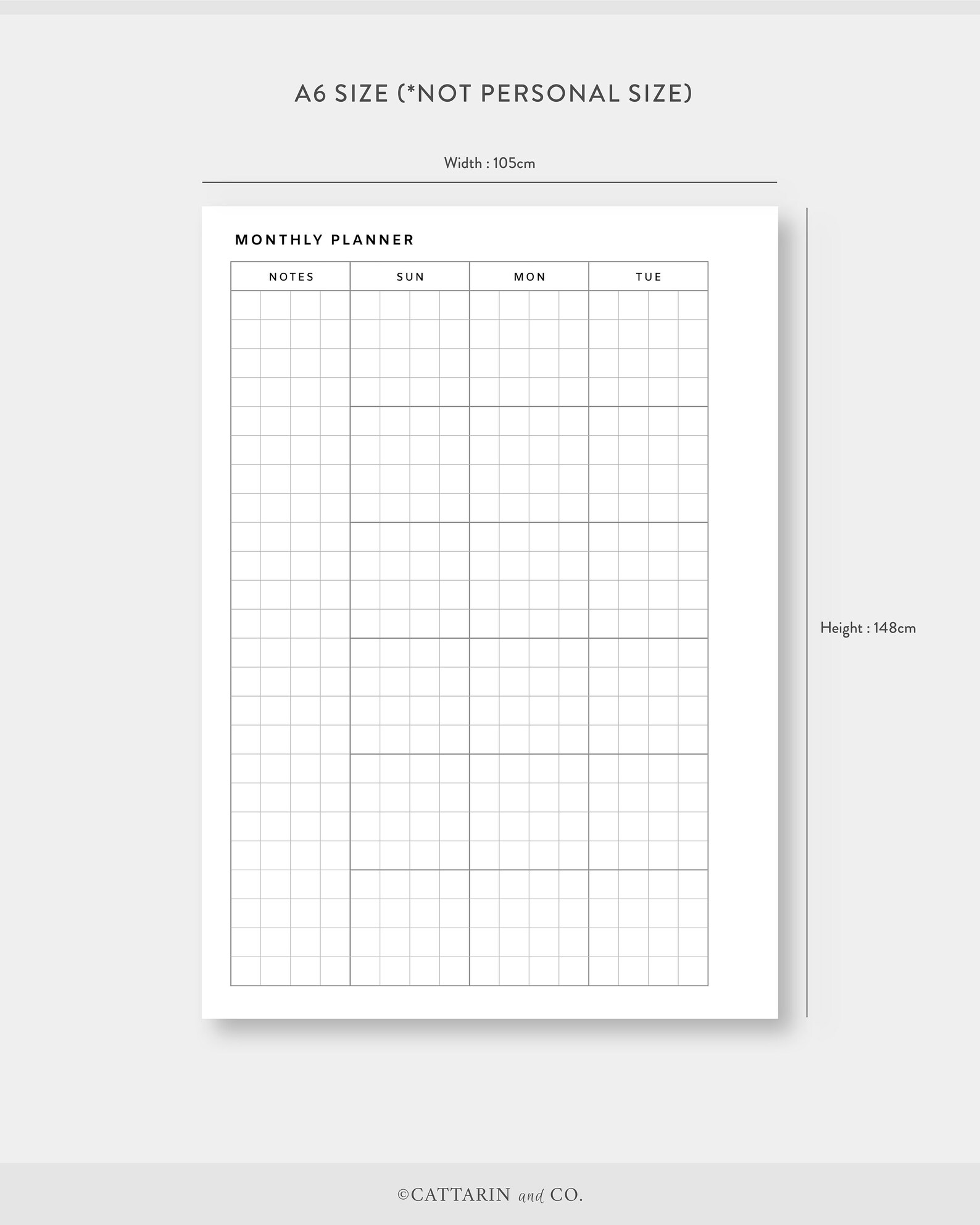 A6, Grid Monthly Planner Printable Calendar | Month on Two Pages ...
