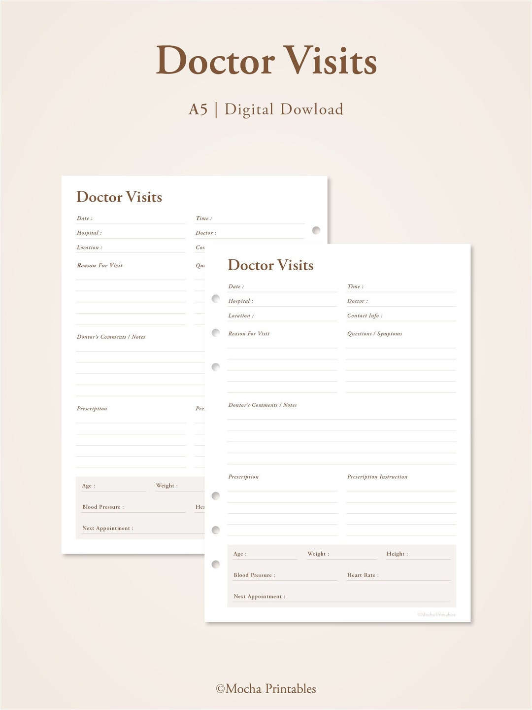 A5, Doctor Visits Printable Doctor Visit Log, Medical Appointment ...