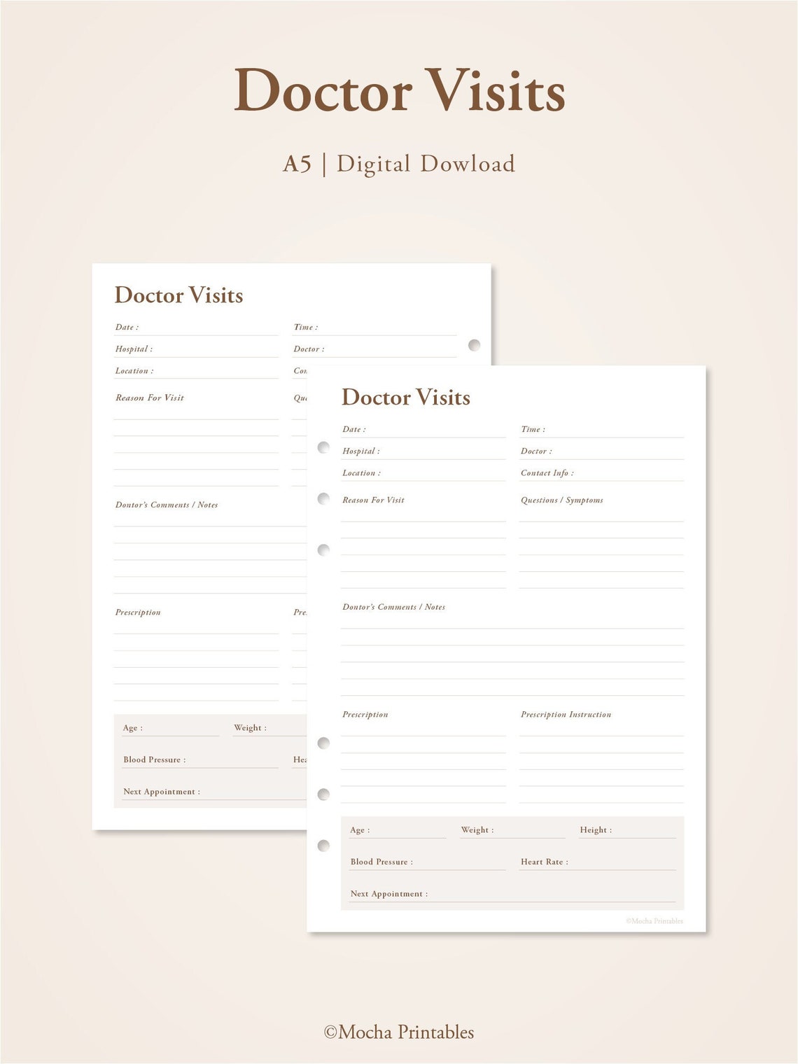 A5, Doctor Visits Printable Doctor Visit Log, Medical Appointment ...