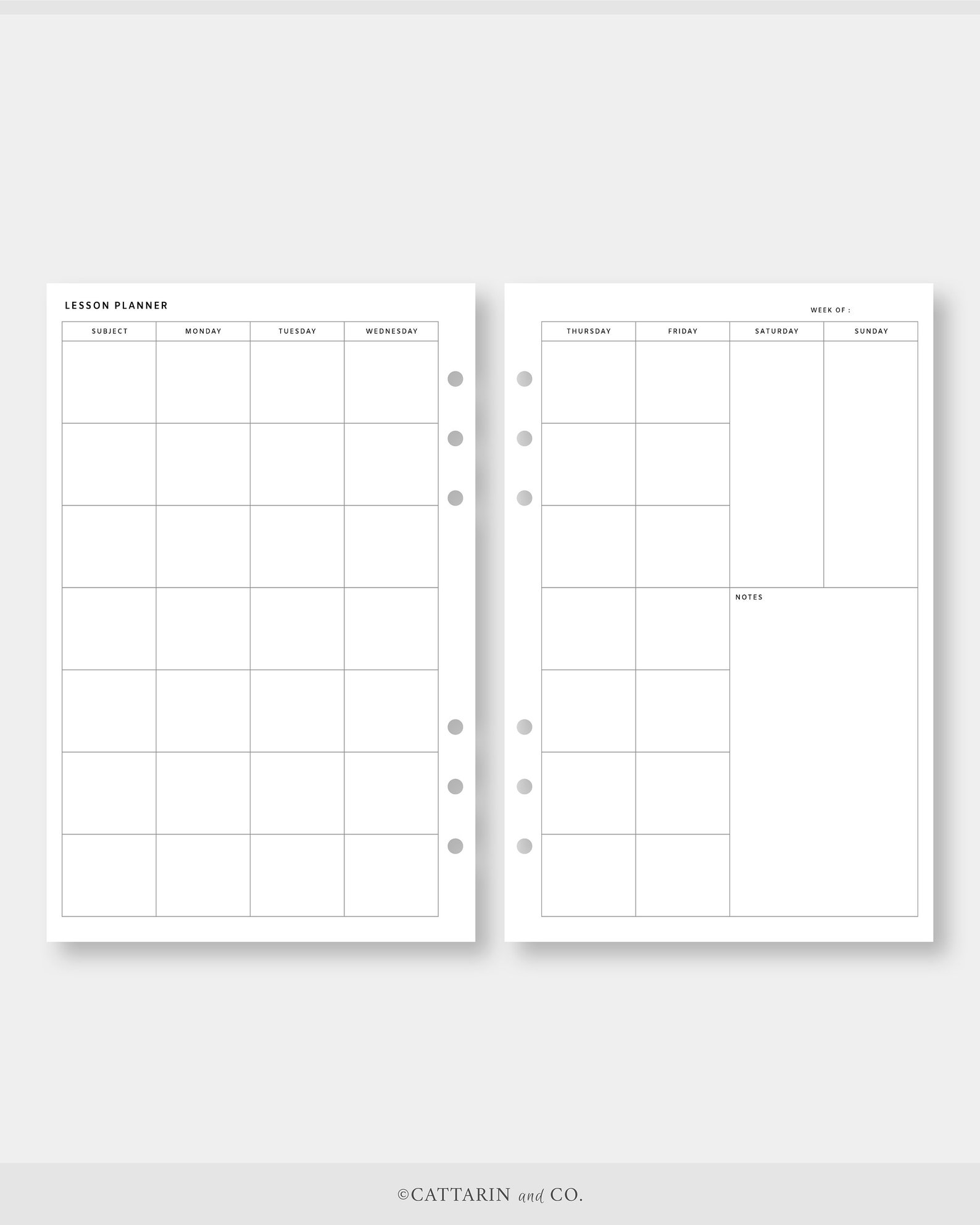 Half Letter, Weekly Teacher Lesson Planner Printable Undated Template ...