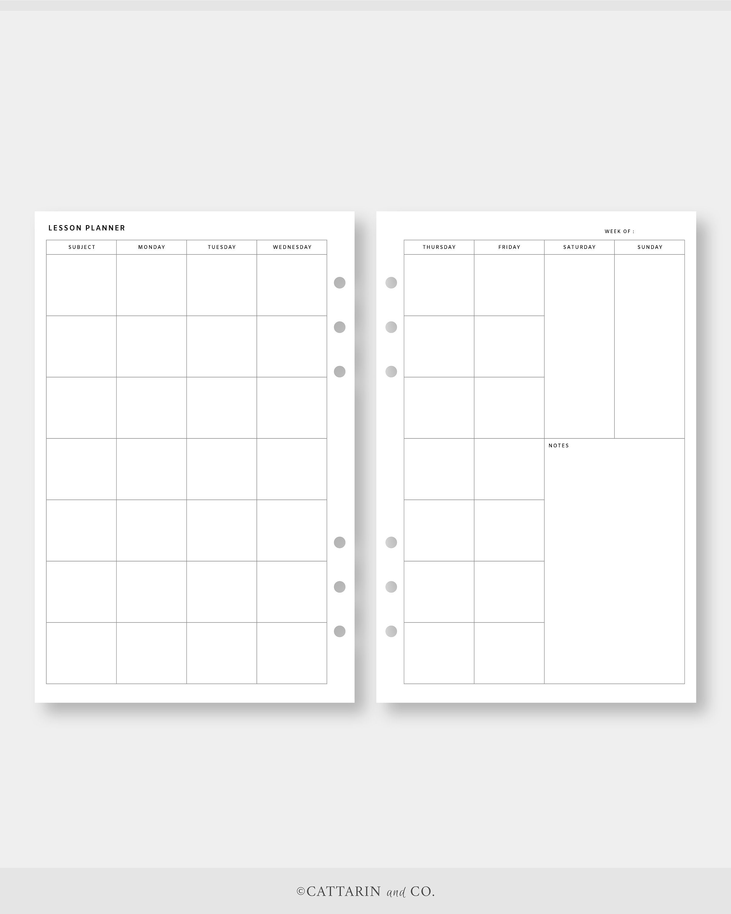 Half Letter, Weekly Teacher Lesson Planner Printable Undated Template ...