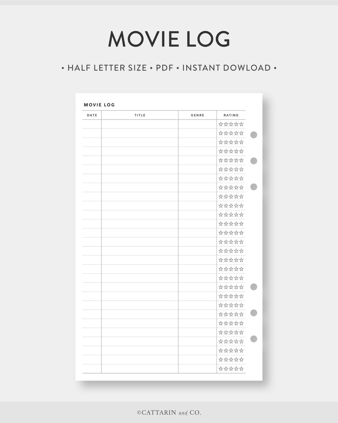 Half Letter, Movie Log Printable | Movies to Watch | Movie Tracker ...