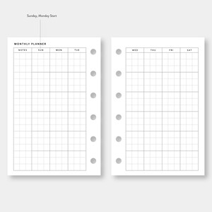 Pocket, Grid Monthly Planner Printable Calendar | Month on Two Pages ...