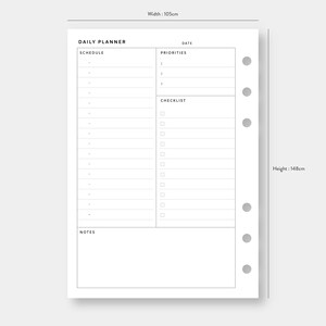 A6, Daily Planner Printable | Day on One Page | Undated Simple Template ...