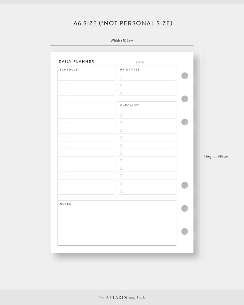 A6, Daily Planner Printable Day on One Page Undated Simple Template ...
