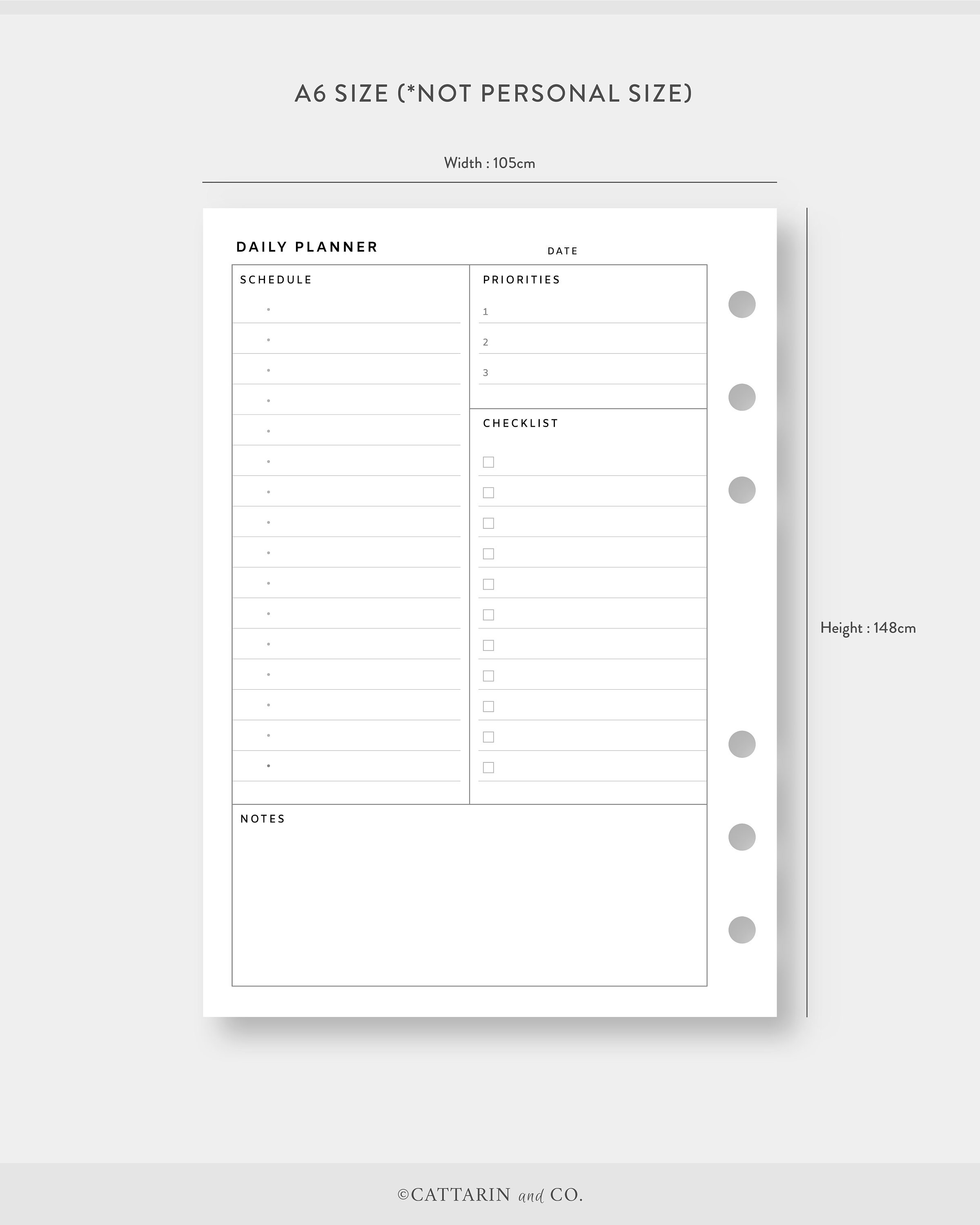 A6, Daily Planner Printable Day on One Page Undated Simple Template ...
