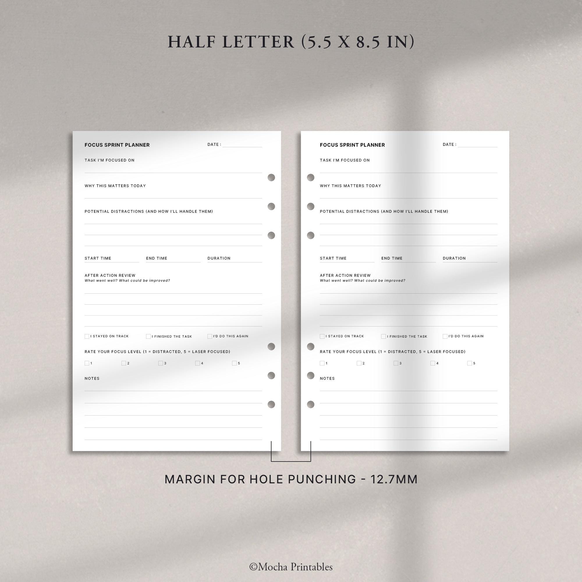 Focus Sprint Planner | Printable Productivity Template | A4, A5, US ...