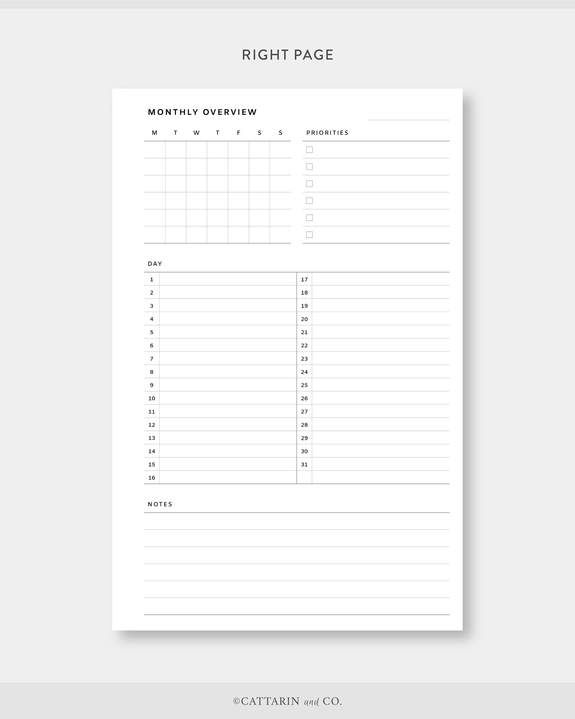 Half, Monthly Overview Printable Month at a Glance Month on One Page ...