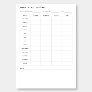 A4 | US Letter, Yearly Financial Overview Printable - Etsy