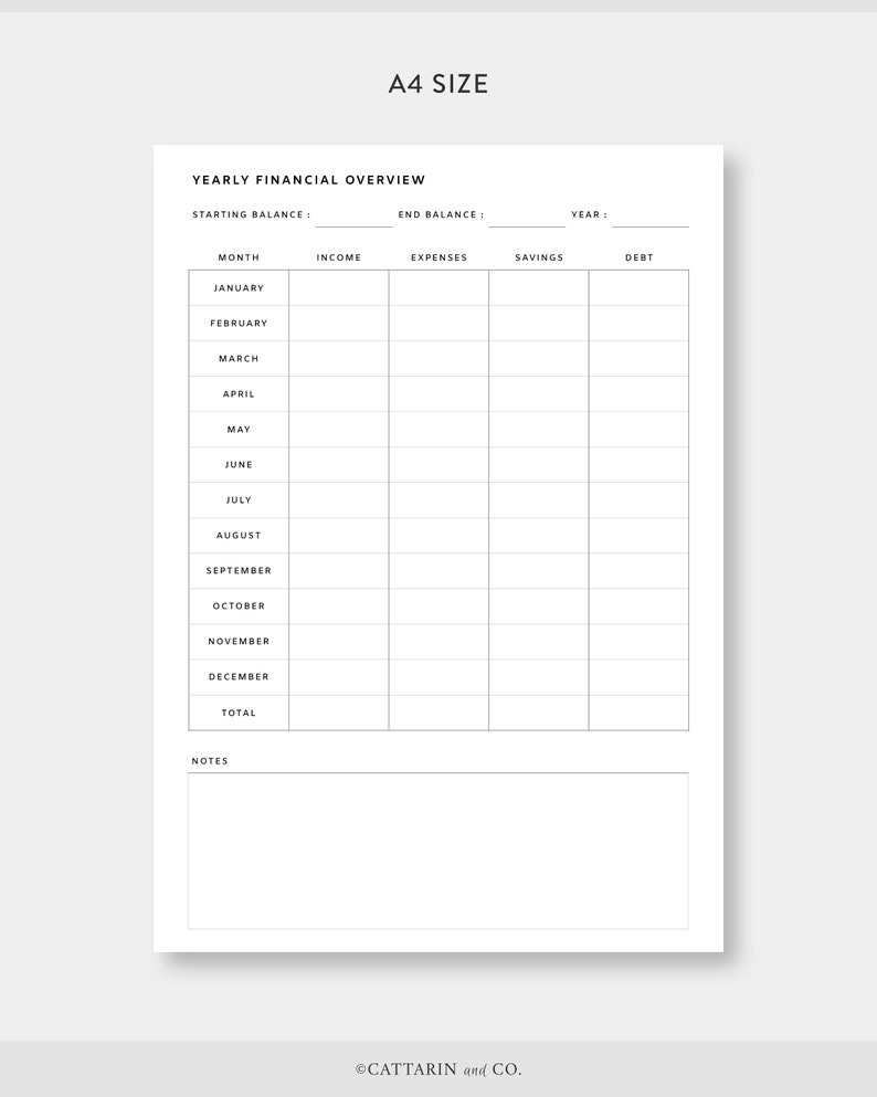 A4 US Letter, Yearly Financial Overview Printable - Etsy