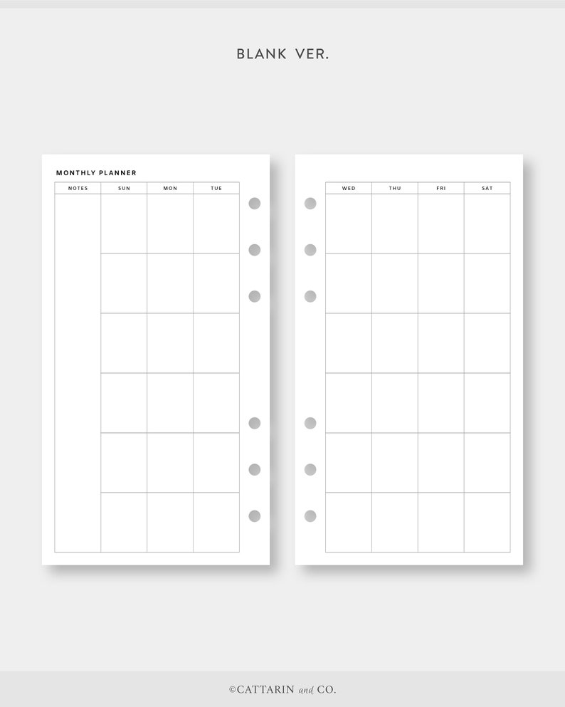 Personal, Minimalist Monthly Planner Printable Calendar | Month on Two ...