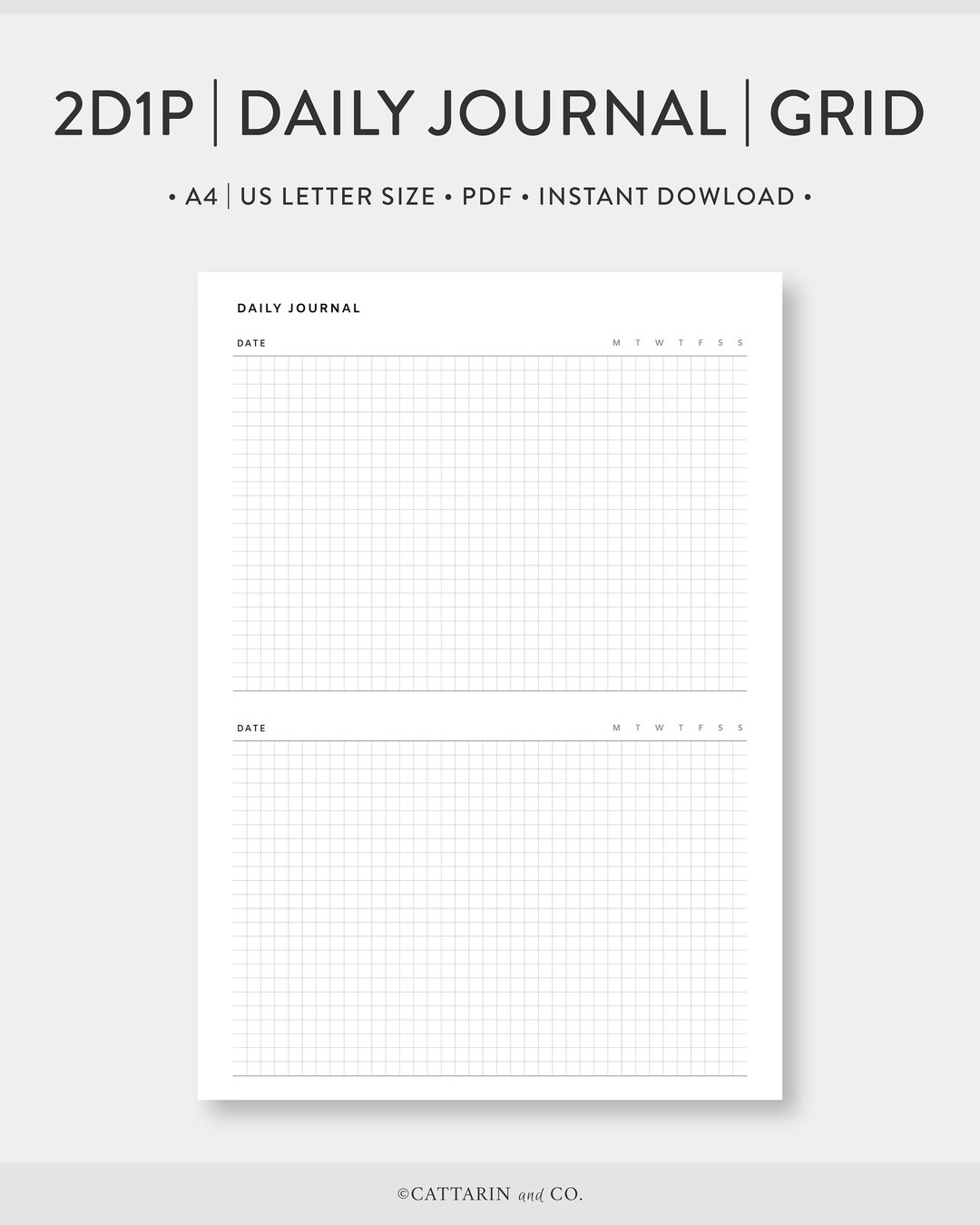 A4 | US Letter, 2D1P Daily Journal Grid | Daily Planner Printable ...
