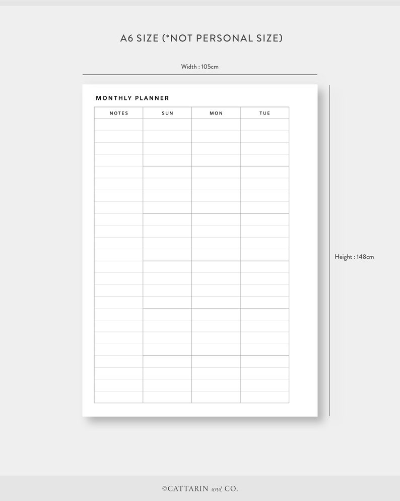 A6, Minimalist Monthly Planner Printable Calendar | Month on Two Pages ...