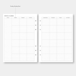 A5, Grid Monthly Planner Printable Calendar | Month on Two Pages ...