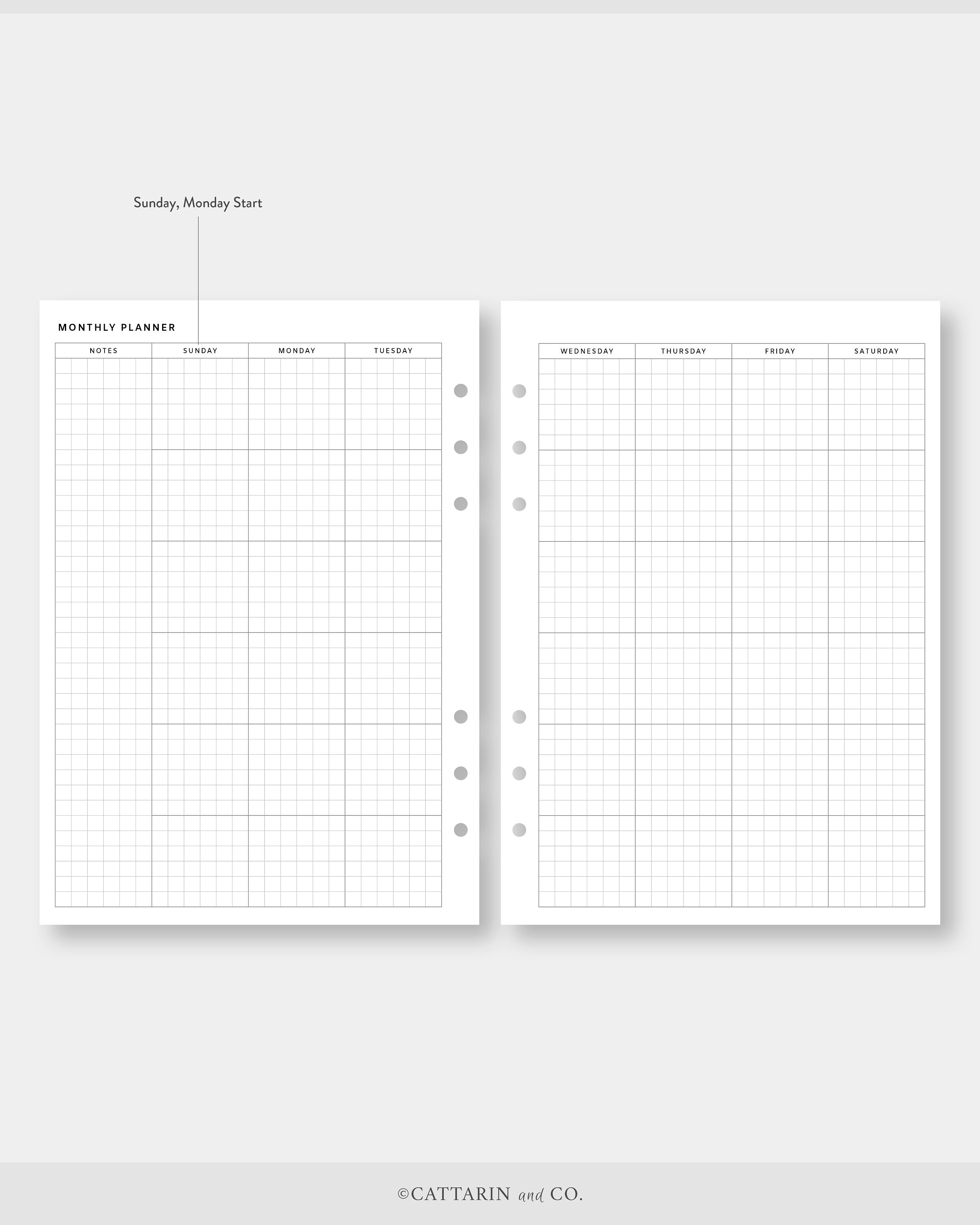 A5, Grid Monthly Planner Printable Calendar | Month on Two Pages ...
