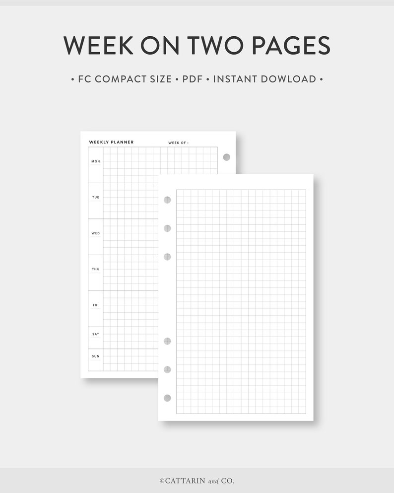 FC Compact Undated Weekly Planner Grid Paper Week on Two - Etsy